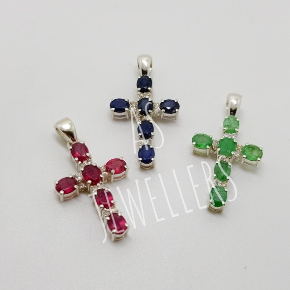 Ruby Cross Pendant Emerald Cross Pendant sapphire - Etsy