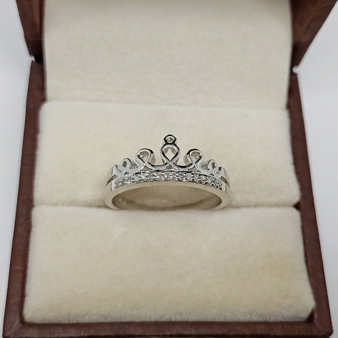 Sterling Silver Princess Crown Ring: CZ Diamond Tiara Ring - Etsy