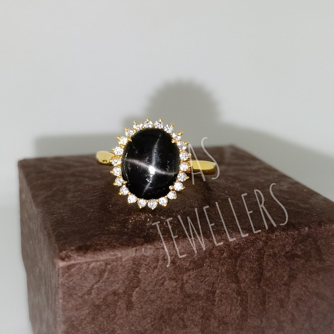 Black Star Sapphire Ring, Black Stone Ring, Dainty Ring, 925 Sterling ...