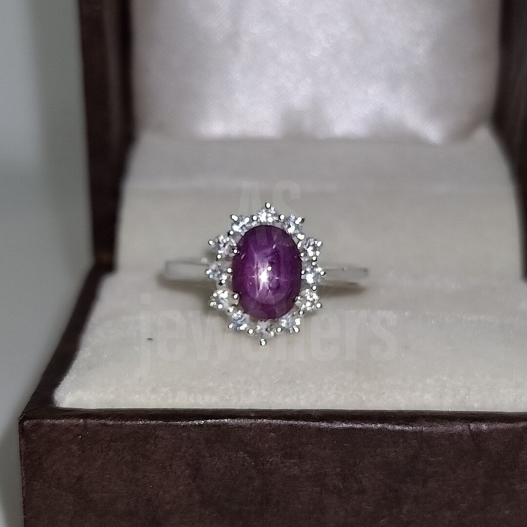 Vintage Star Ruby Silver Ring Diamond Ring Elegant Birthstone Ring 925 ...