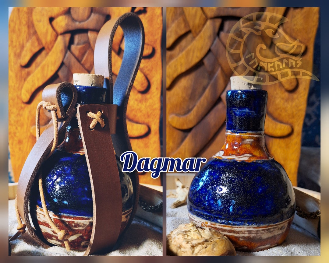 Stoneware Bottle Dagmar Blue Belt Holder Leather Clay Bottle, Witch ...
