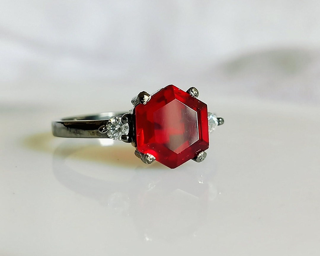 Vintage Hexagon Ruby Silver Ring Solitaire Sterling Silver Ring Antique ...