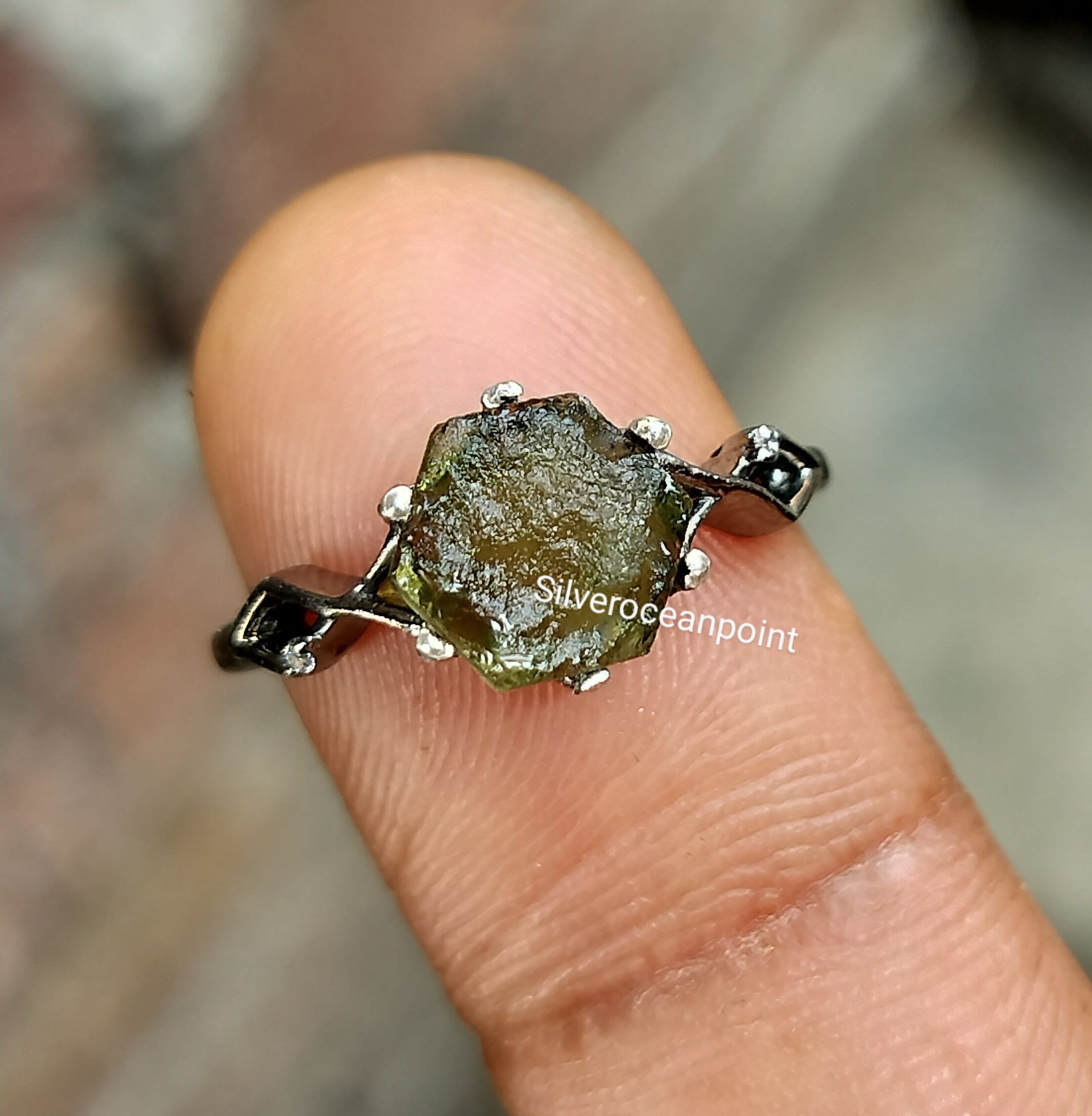 Hexagon Moldavite Ring Rough/925 Sterling Silver Naturel Handmade ...