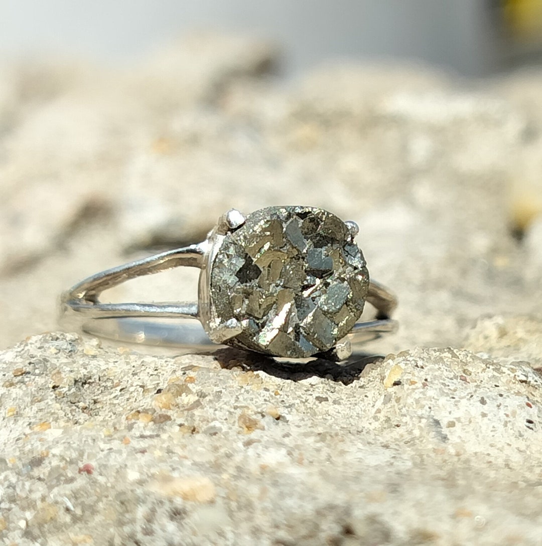 Handmade Sterling Silver Pyrite Ring: Round Rough Stone - Etsy