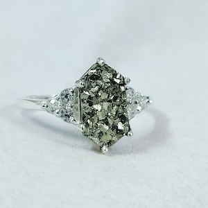 Handmade Pyrite Ring, Long Hexagon, Sterling Silver - Etsy