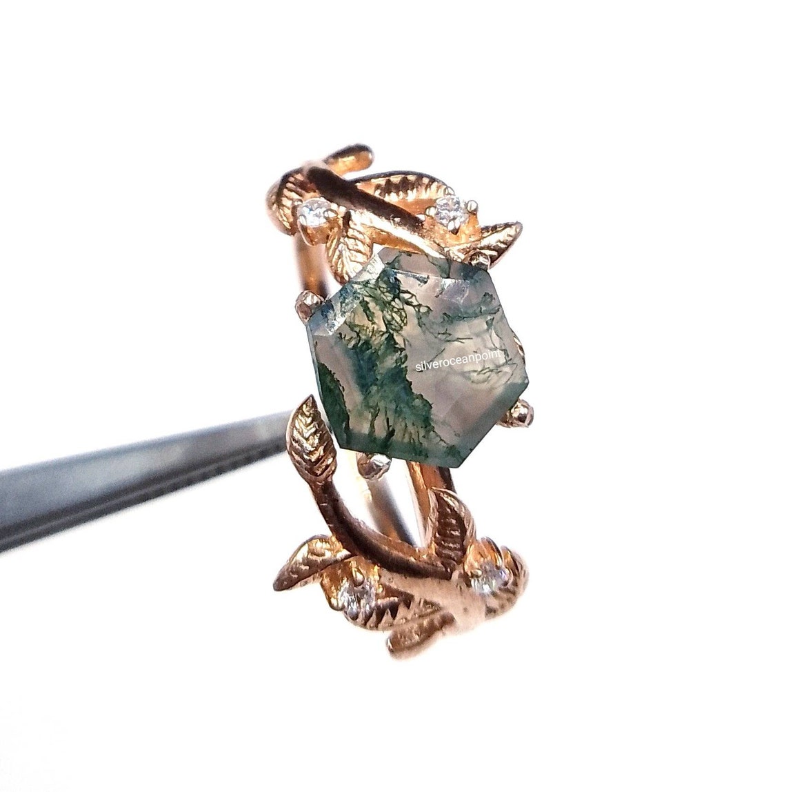 HEXAGON MOSS Ring,gmstone Rings,moss Agate Ring,geern Moss Ring ...