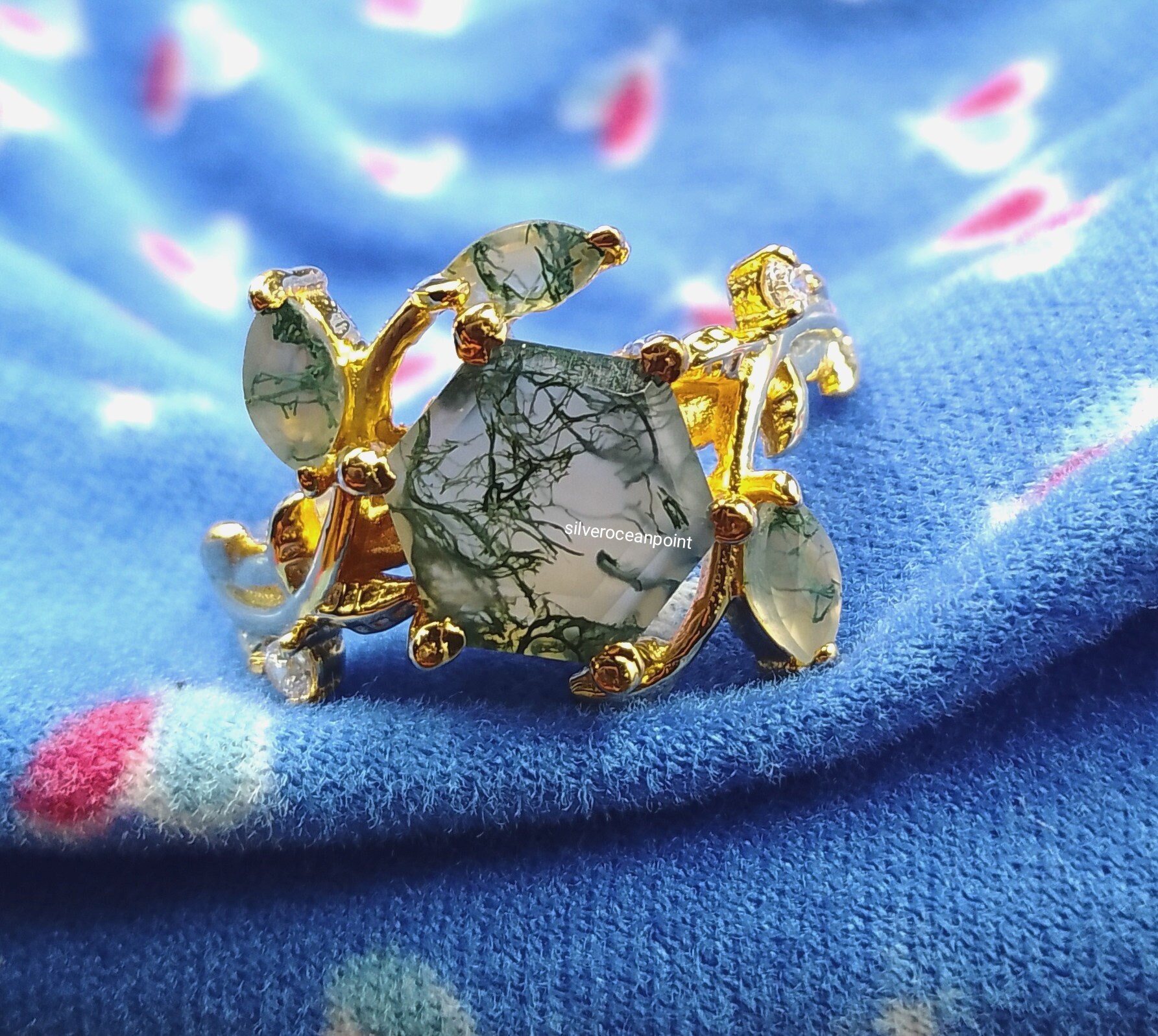 Unique HEXAGON MOSS Ring, Gemstone Rings,moss Agate Ring,geern Moss ...