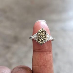 Handmade Pyrite Ring, Long Hexagon, Sterling Silver - Etsy