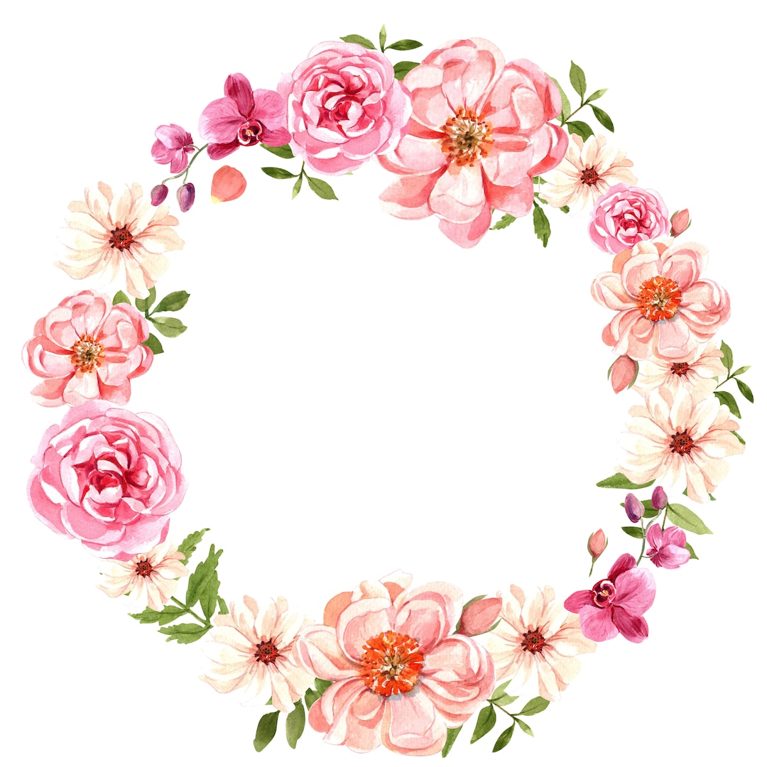 Watercolor Spring Wreath , Floral Wreath, PNG Compatible, Modern Flower ...