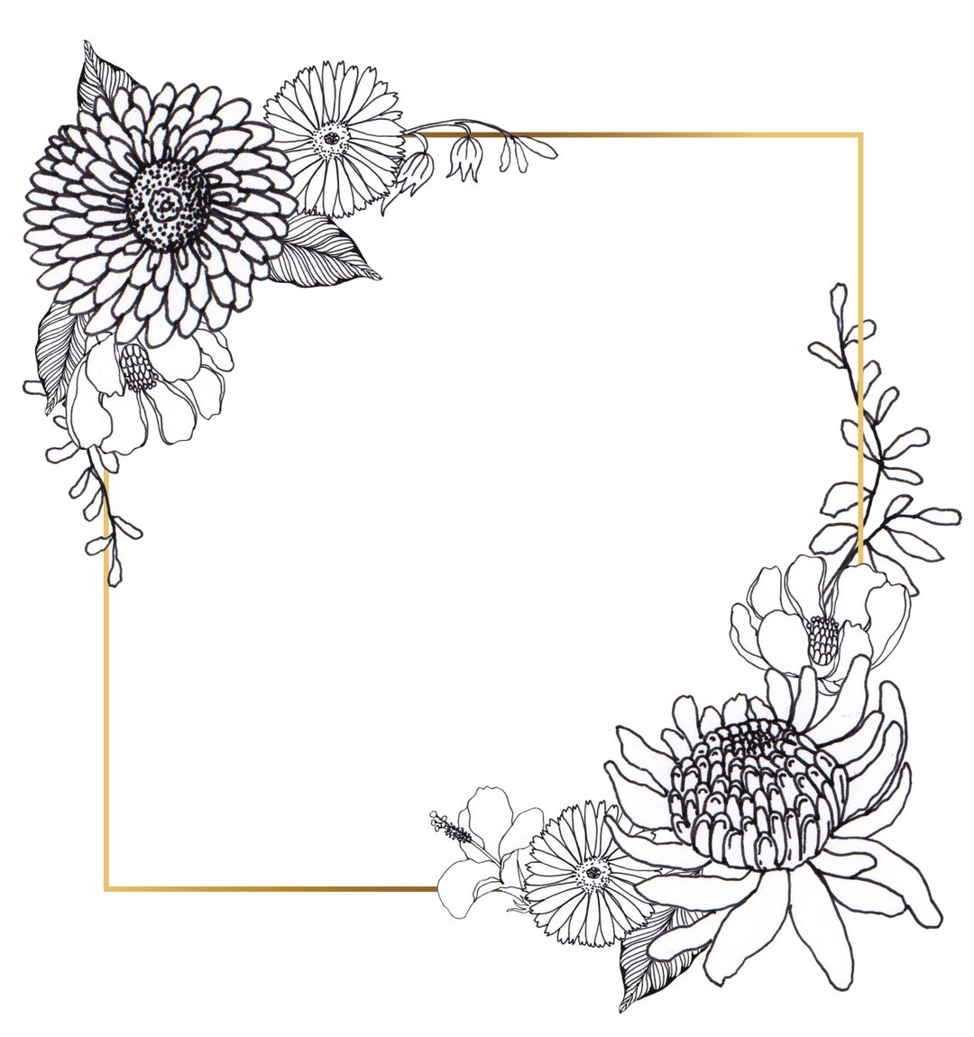 Line Art Floral Wreath, Floral Wreath, PNG Compatible, Modern Flower ...