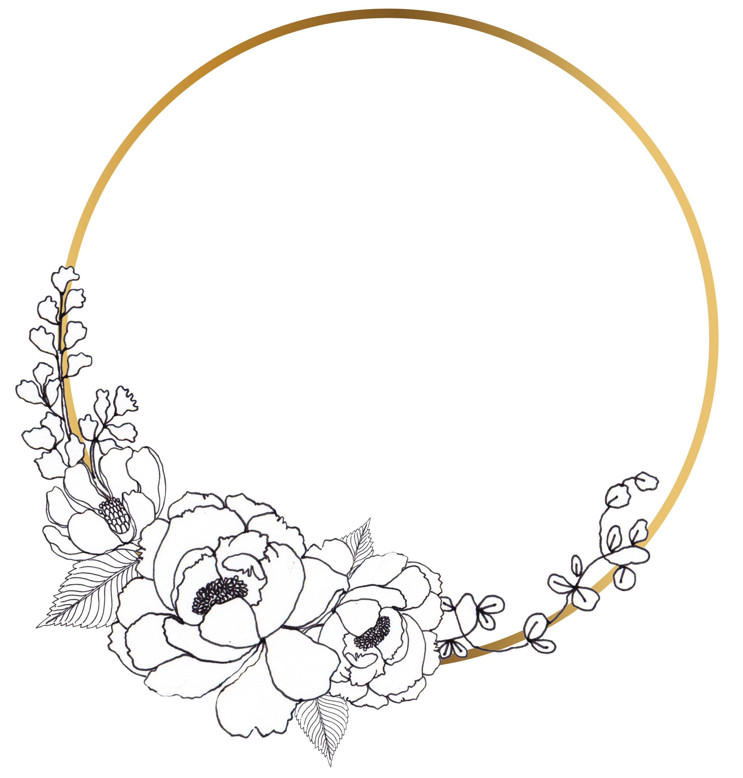 Line Art Floral Wreath, Floral Wreath, PNG Compatible, Modern Flower ...