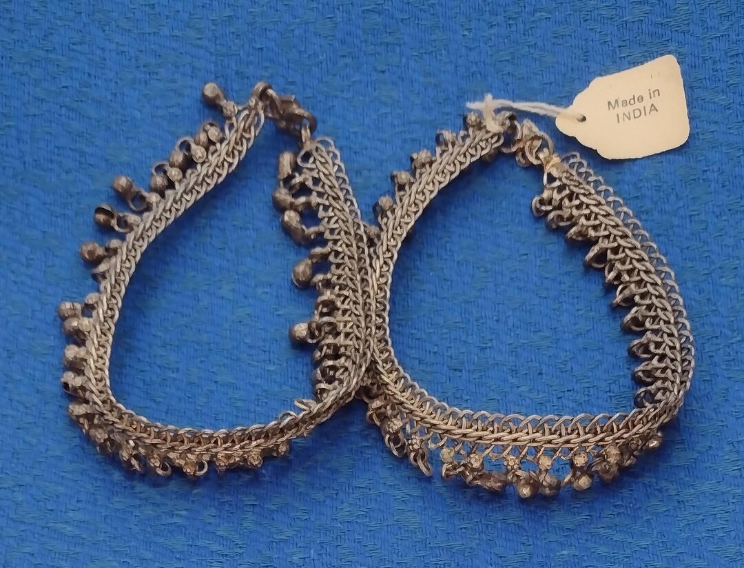 Indian Made Anklets Traditional Dance Vintage Silver Toned Nickel ...