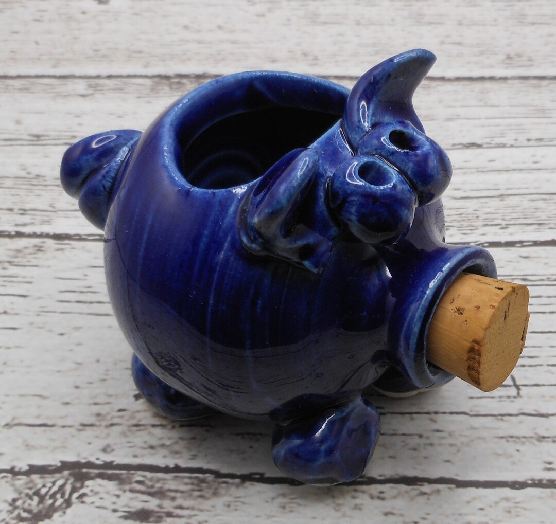 Blue Ceramic Pig Container With Cork Snout PRICE REDUCED 1/23/24 - Etsy