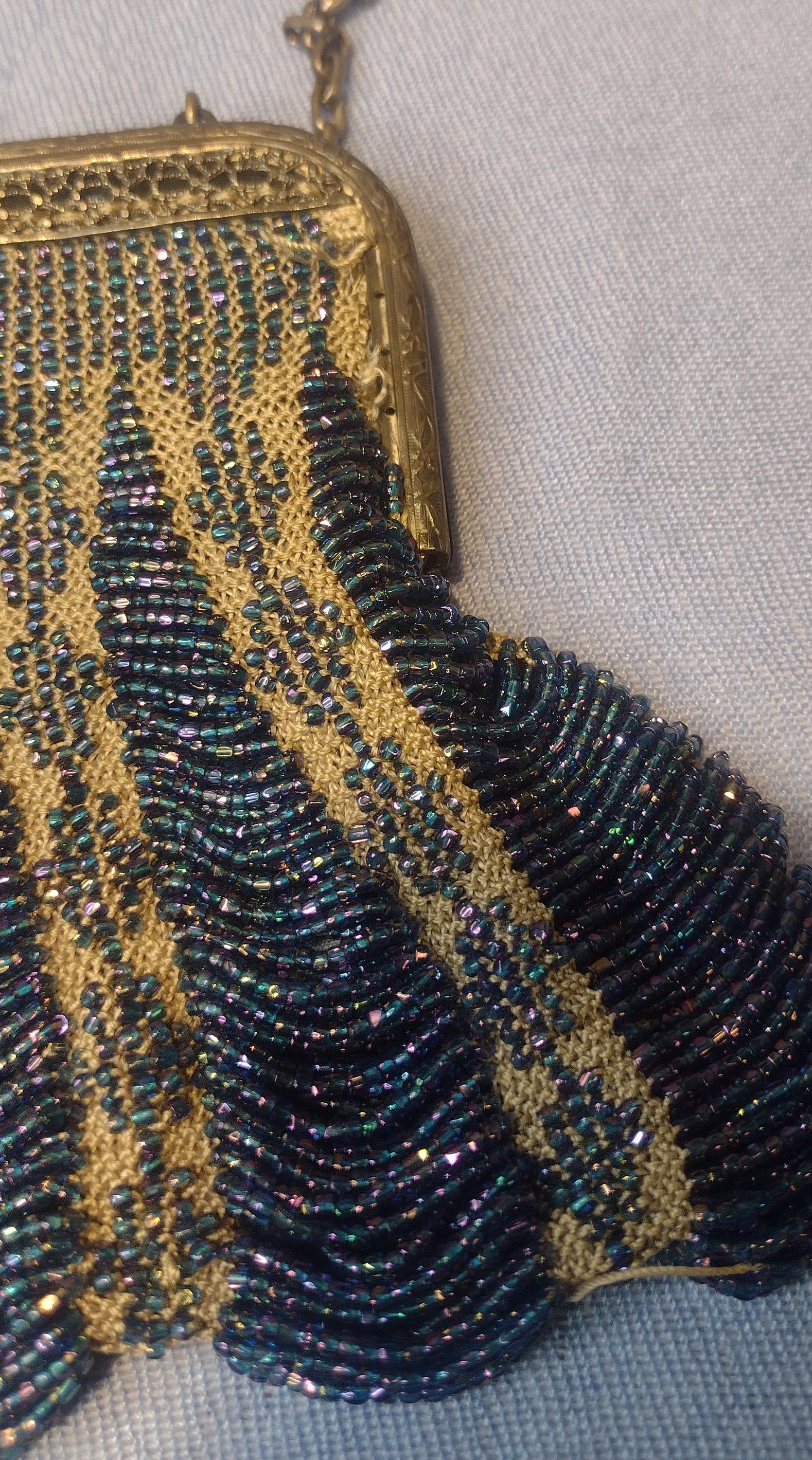 Flapper Bag Art Deco Period Iridescent Blue Czech Glass Beads Boho ...