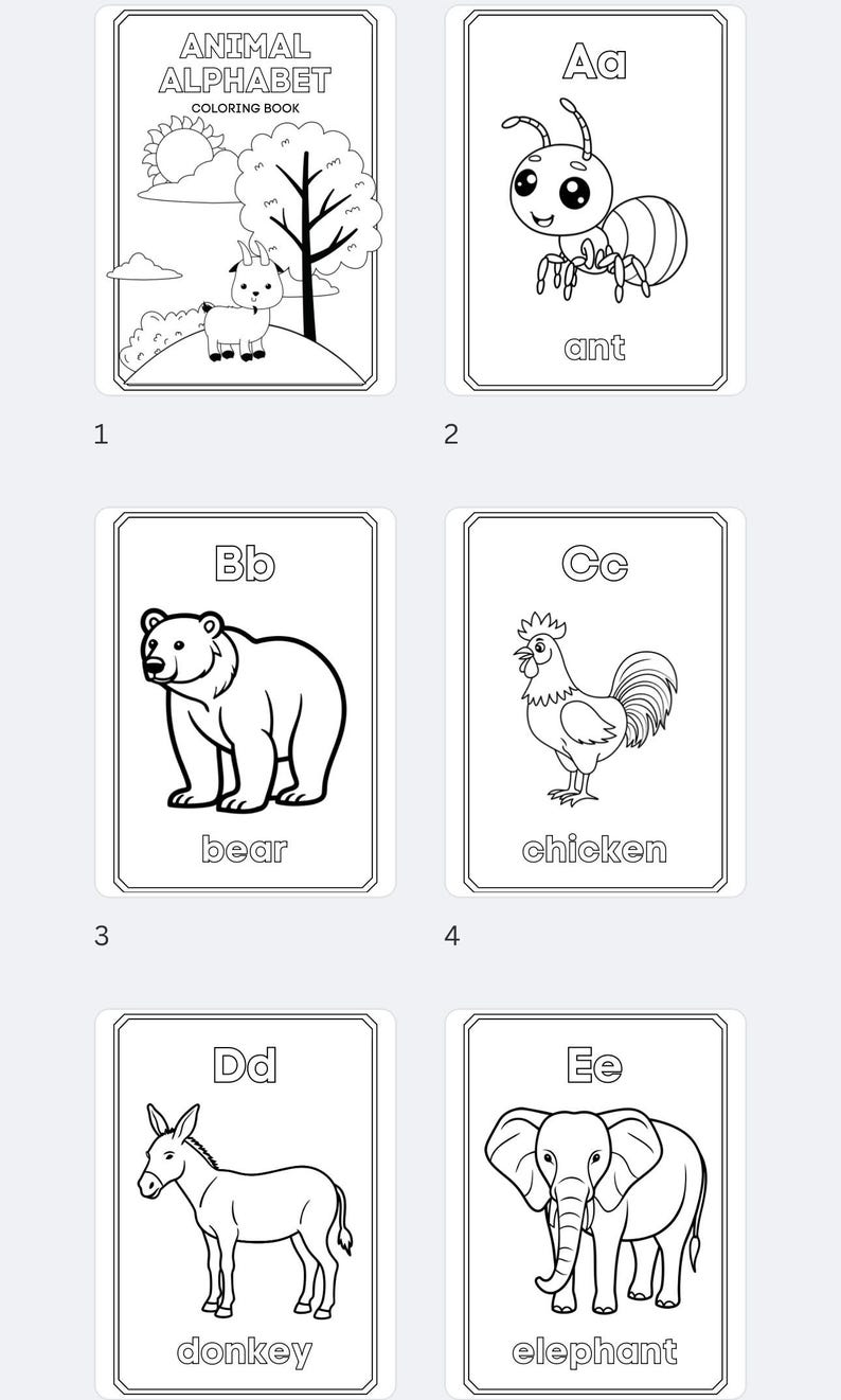 Animal Alphabet Coloring Pages, Digital Download, Printable, Fun ...