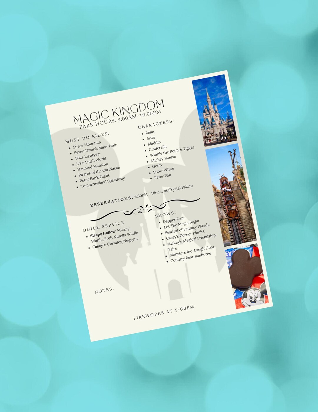 Disney World Printable Daily Planner, Digital Editable Template, Magic ...
