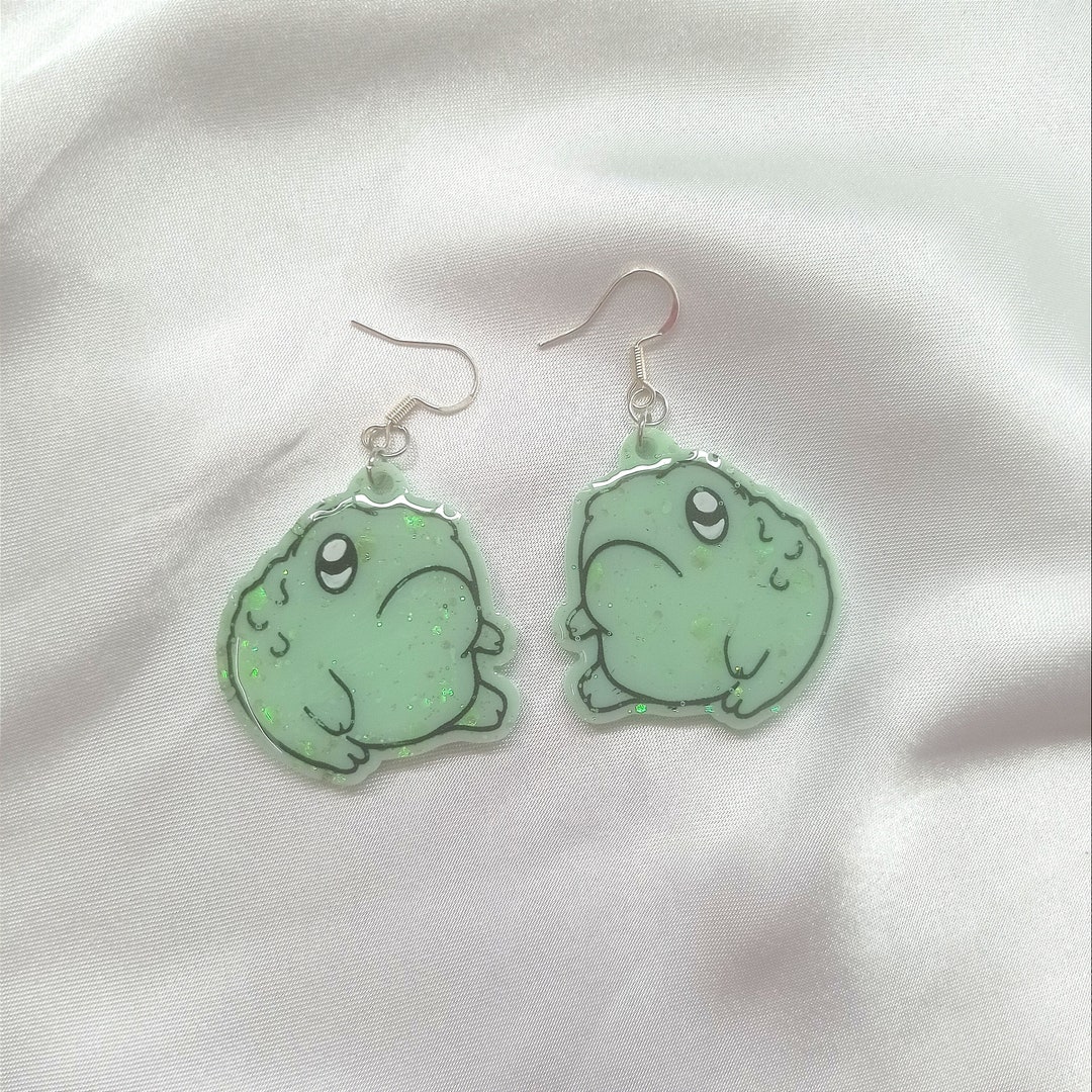 Sad Frog / Grumpy Toad on Toadstool Dangle Earrings, Baby Frog ...