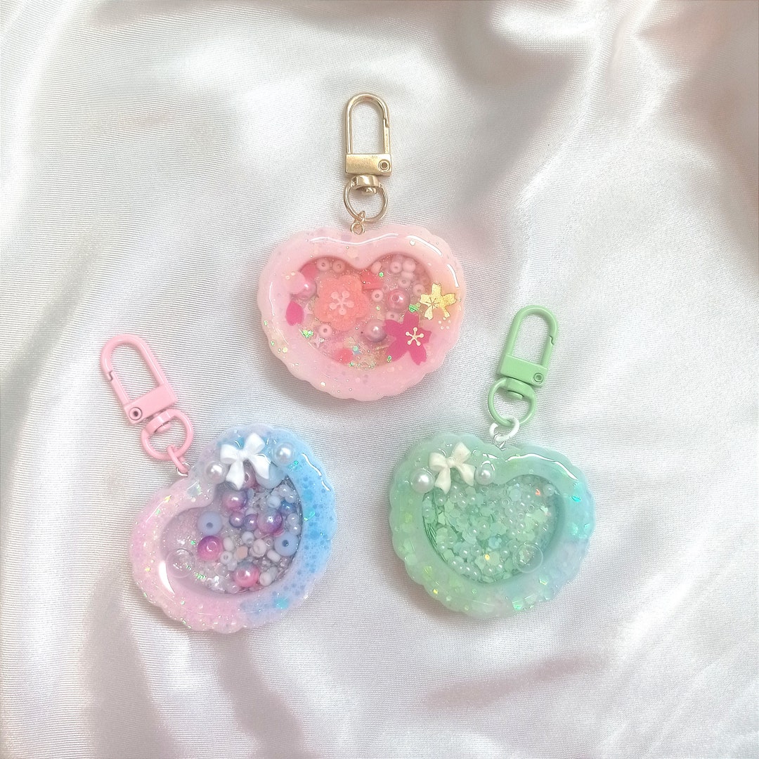 Fluffy Heart Resin Shaker Keychain, Cute Chubby Love Shaker Keyring - Etsy
