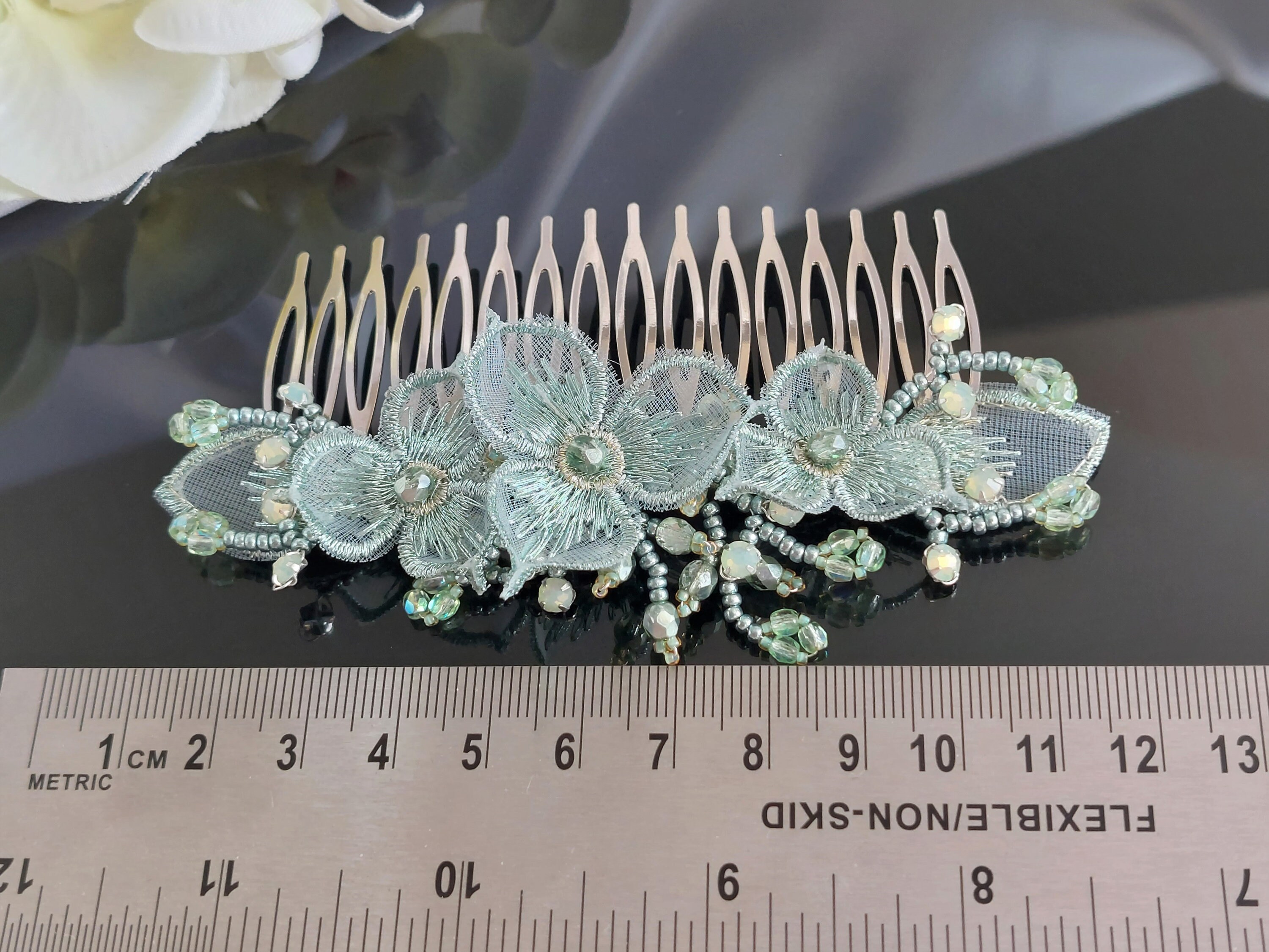 Light Green Hair Comb, Floral Hair Comb for Wedding, Prom, Light Green ...