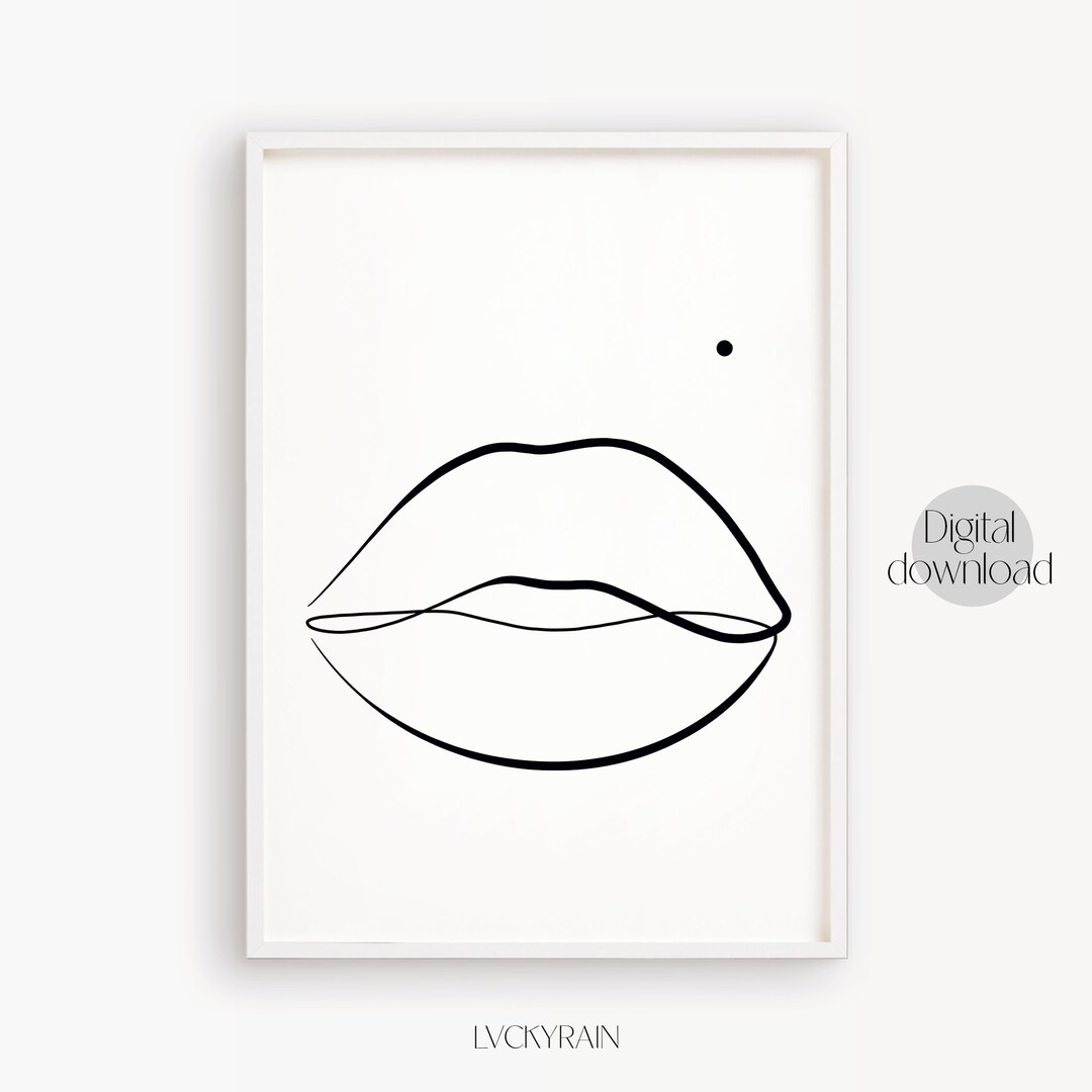 Lips Print, Lips Printable, Lips Painting, Lips Poster, Kiss Line Art ...
