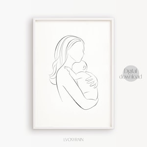 Mom and Baby Print, Mother Daughter Line Art, Nursery Print, Mother and ...