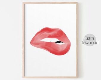 Red Lips Print Lips Printable Lips Painting Lips Poster - Etsy
