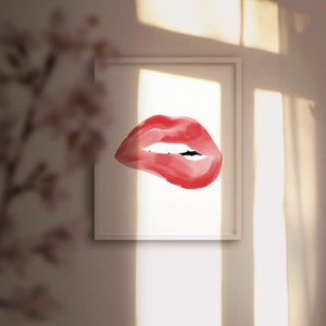 Red Lips Print, Lips Printable, Lips Painting, Lips Poster, Kiss Line ...