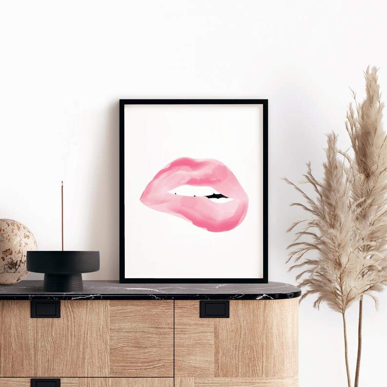 Pink Lips Print Lips Printable Lips Painting Lips Poster - Etsy