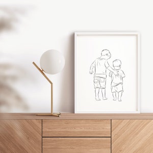 Brother Print, Brother Little Brother Line Art, Brothers Gift, Family ...