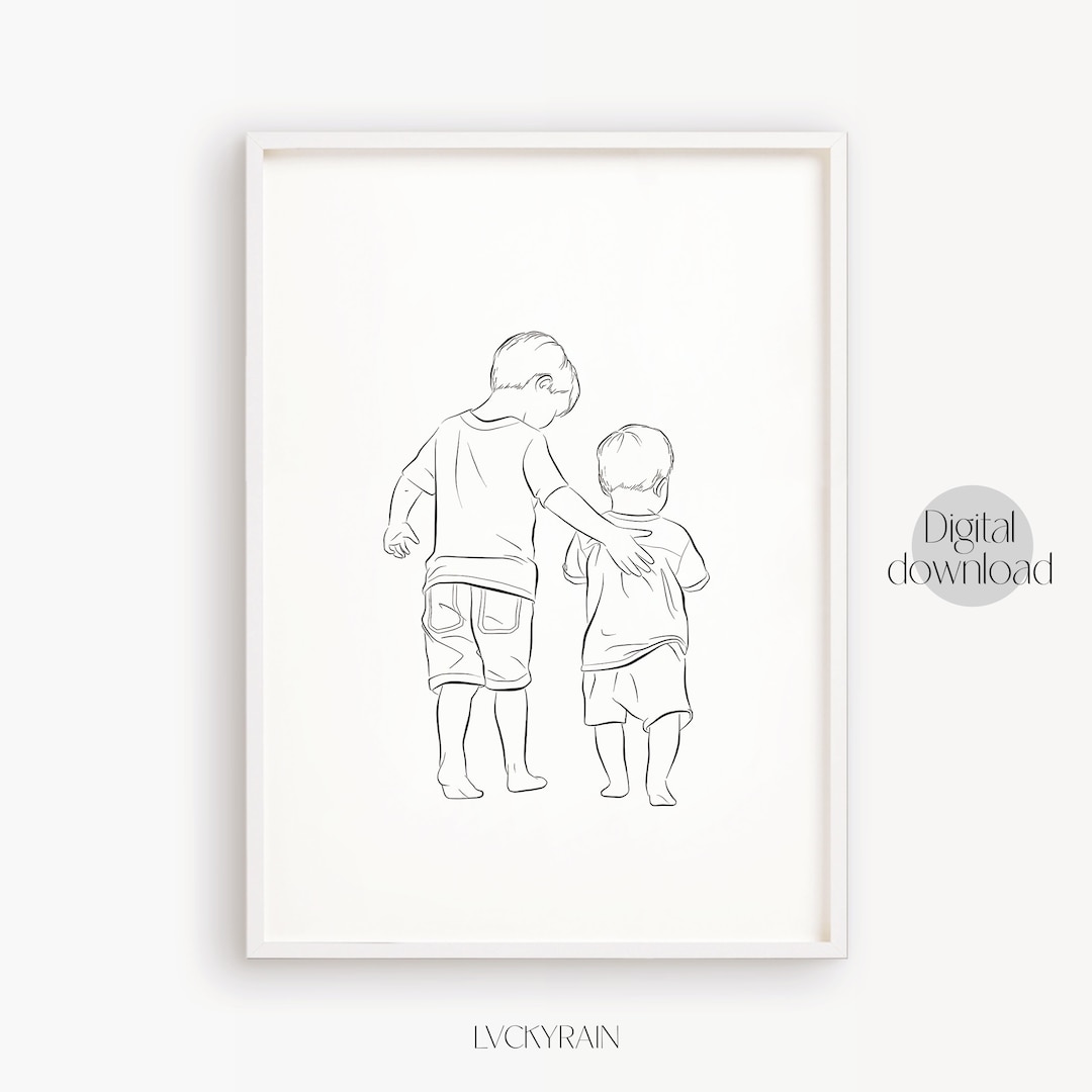 Brother Print, Brother Little Brother Line Art, Brothers Gift, Family ...