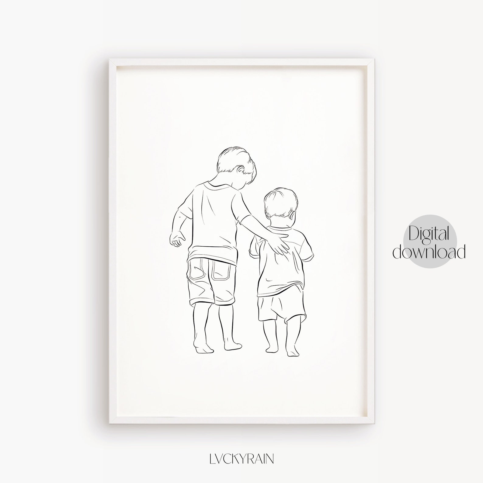 Brother Print, Brother Little Brother Line Art, Brothers Gift, Family ...