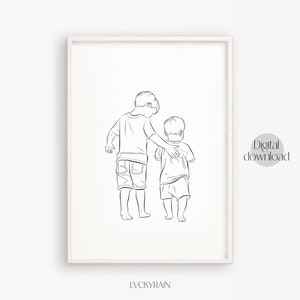Brother Print, Brother Little Brother Line Art, Brothers Gift, Family ...