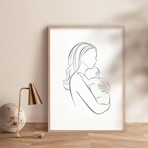 Mom and Baby Print, Mother Daughter Line Art, Nursery Print, Mother and ...