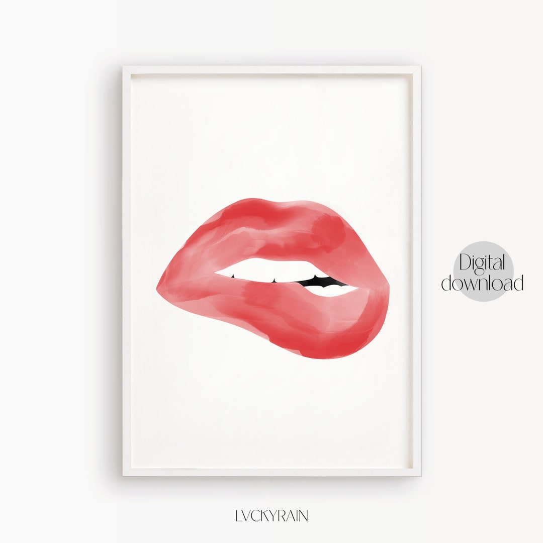 Red Lips Print, Lips Printable, Lips Painting, Lips Poster, Kiss Line ...
