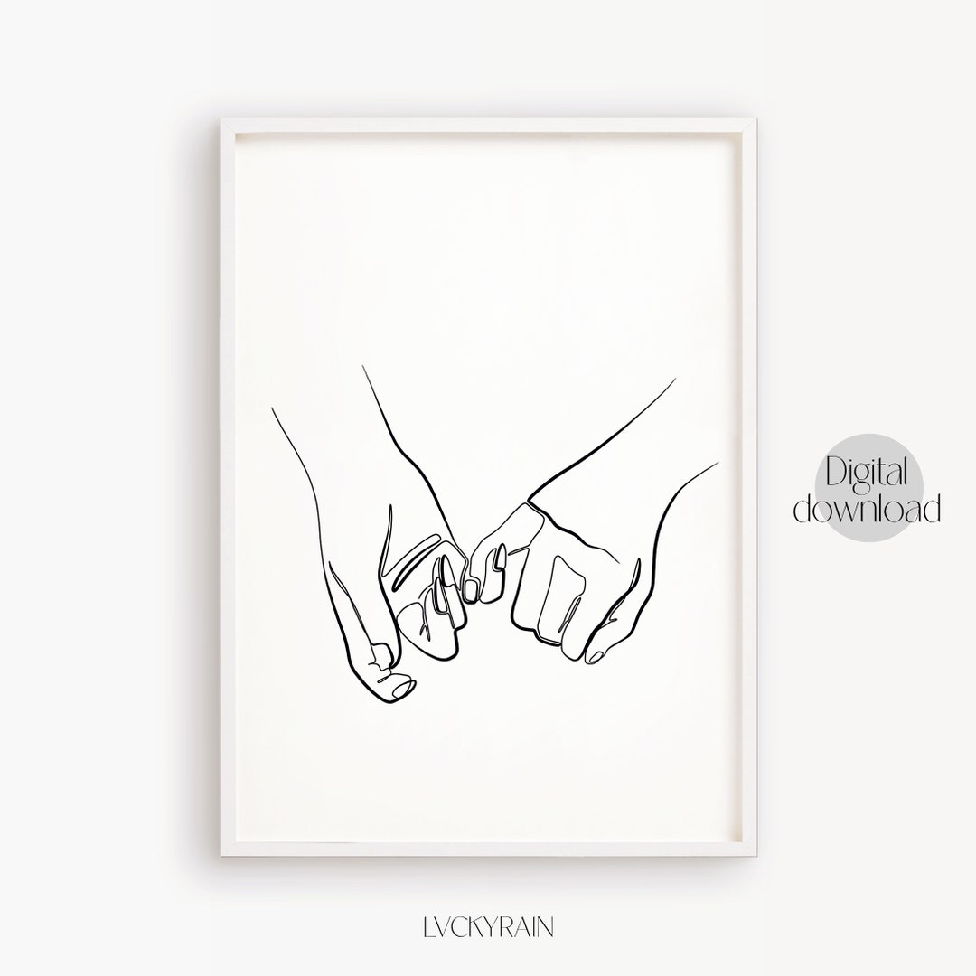 One Line Art Couple Hands, Holding Hands Line Art Print, Hands Line ...