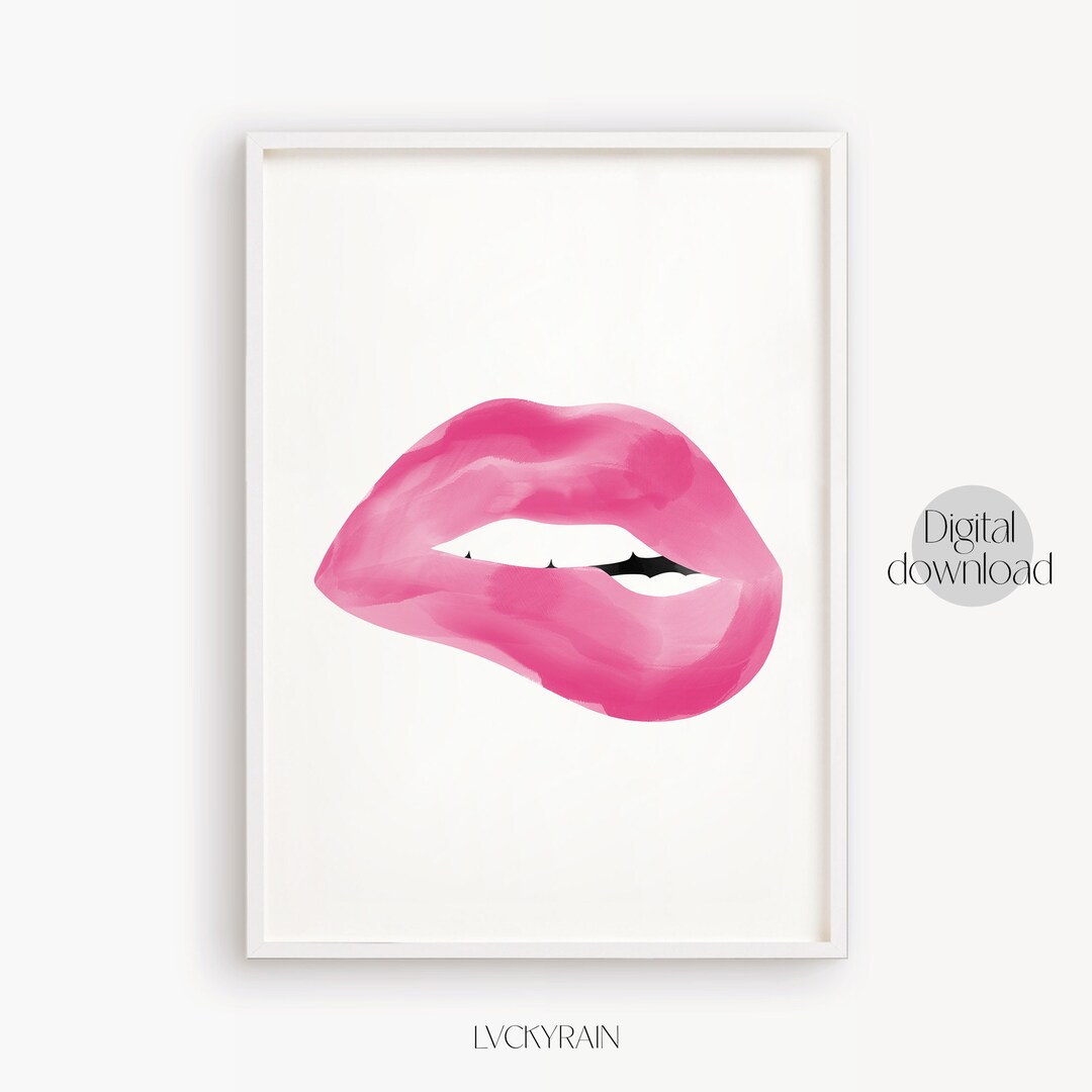 Pink Lips Wall Art, Teen Room Decor, Lips Painting, Lips Poster, Kiss ...