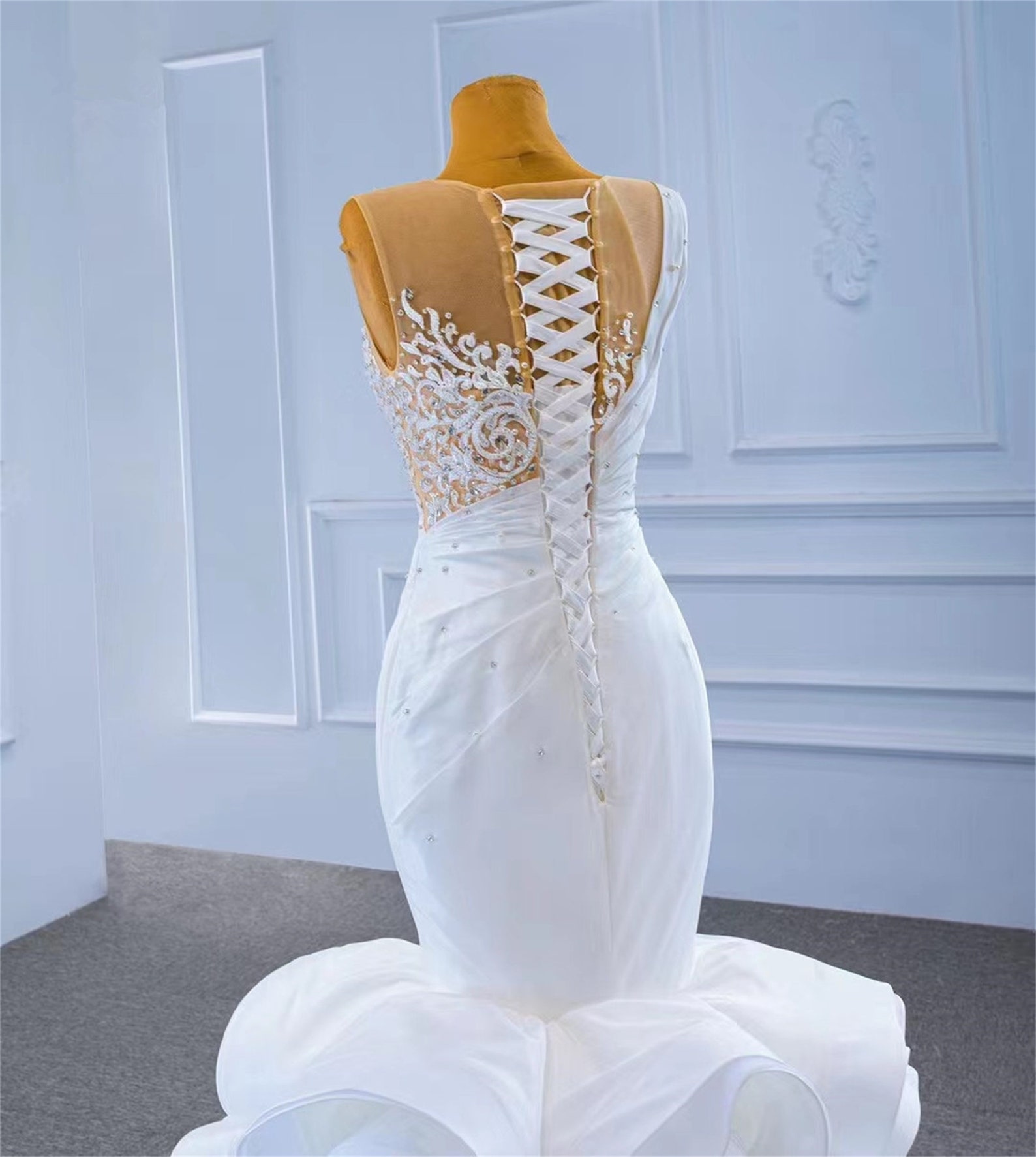 Ivory Crystal Beaded Wedding Dresses ,luxury Tiered Mermaid Bridal Gown ...