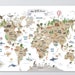 Animals World Map WatercolorWorld Map Kids World Map Print | Etsy