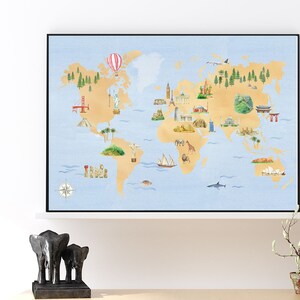 Landmark World Map, Landmarks Wall Art, Kids World Map Print, Nursery ...