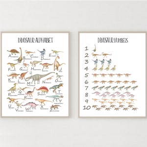 Set of 2 Dinosaur,alphabet Number Poster, Kids Children Learning ...