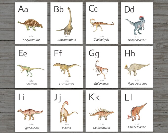 Dinosaur ABC Flash Cards: Printable Alphabet Nursery Decor (digital ...