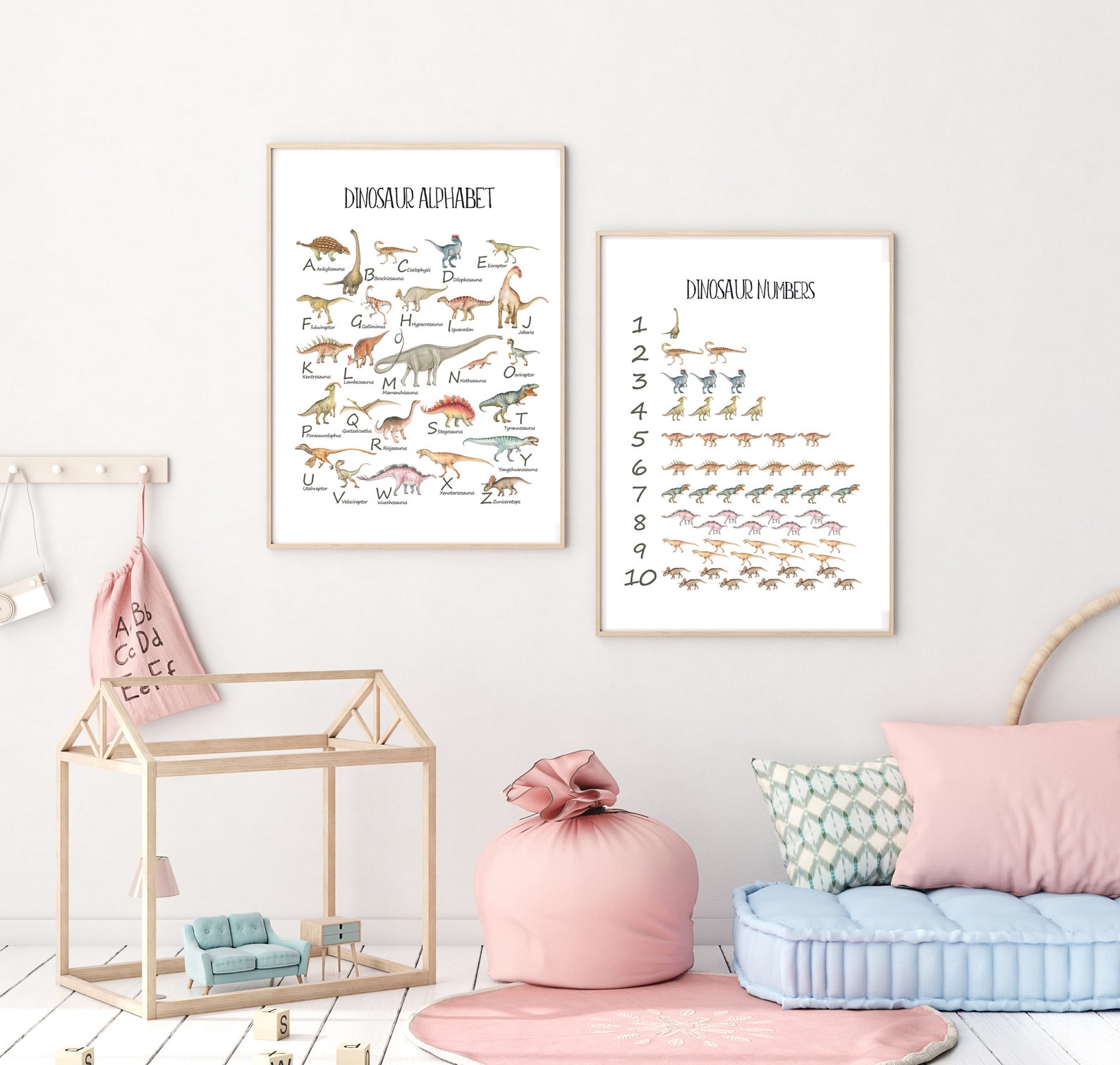 Set of 2 DinosaurAlphabet Number poster Kids Children | Etsy