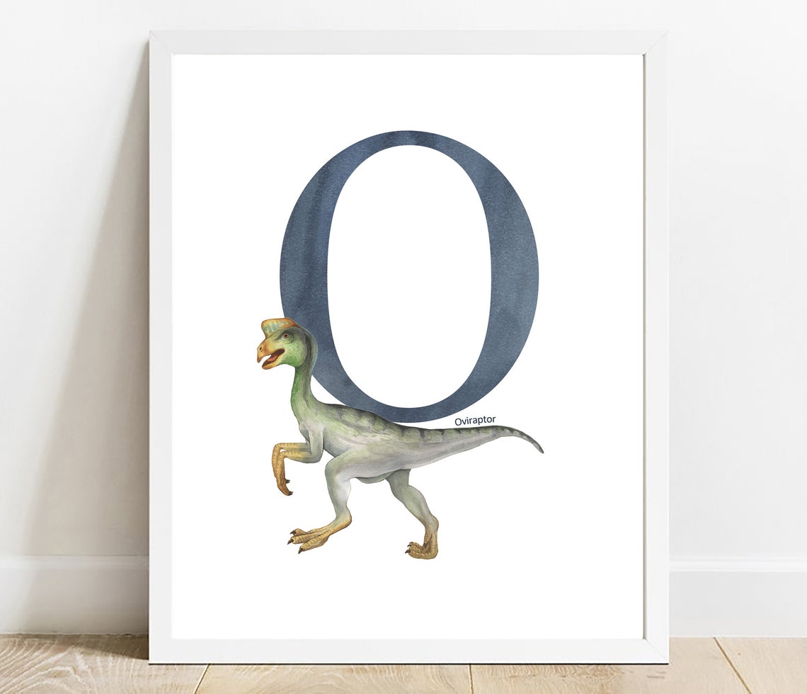 Letter O Oviraptor Dinosaur Watercolor Prints Nursery Wall - Etsy