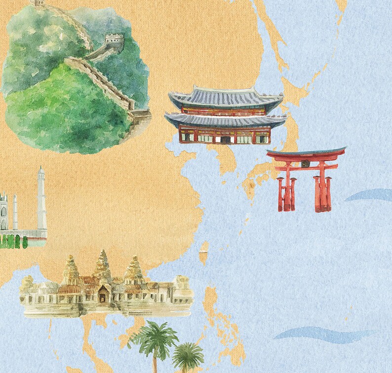 Landmark World Map Landmarks Wall Art Kids World Map Print - Etsy