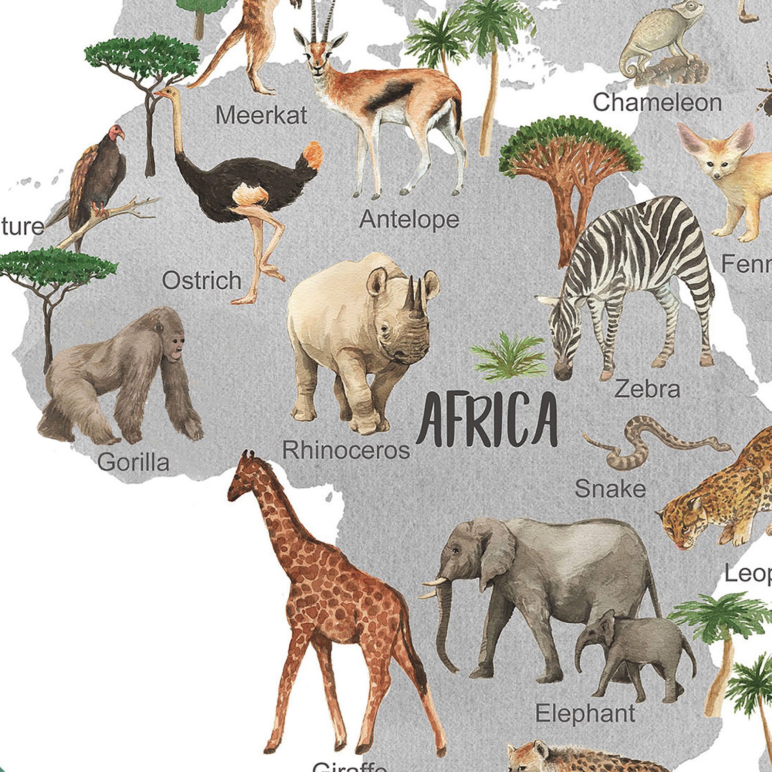 Animals World Map Watercolorworld Map Kids World Map Print - Etsy