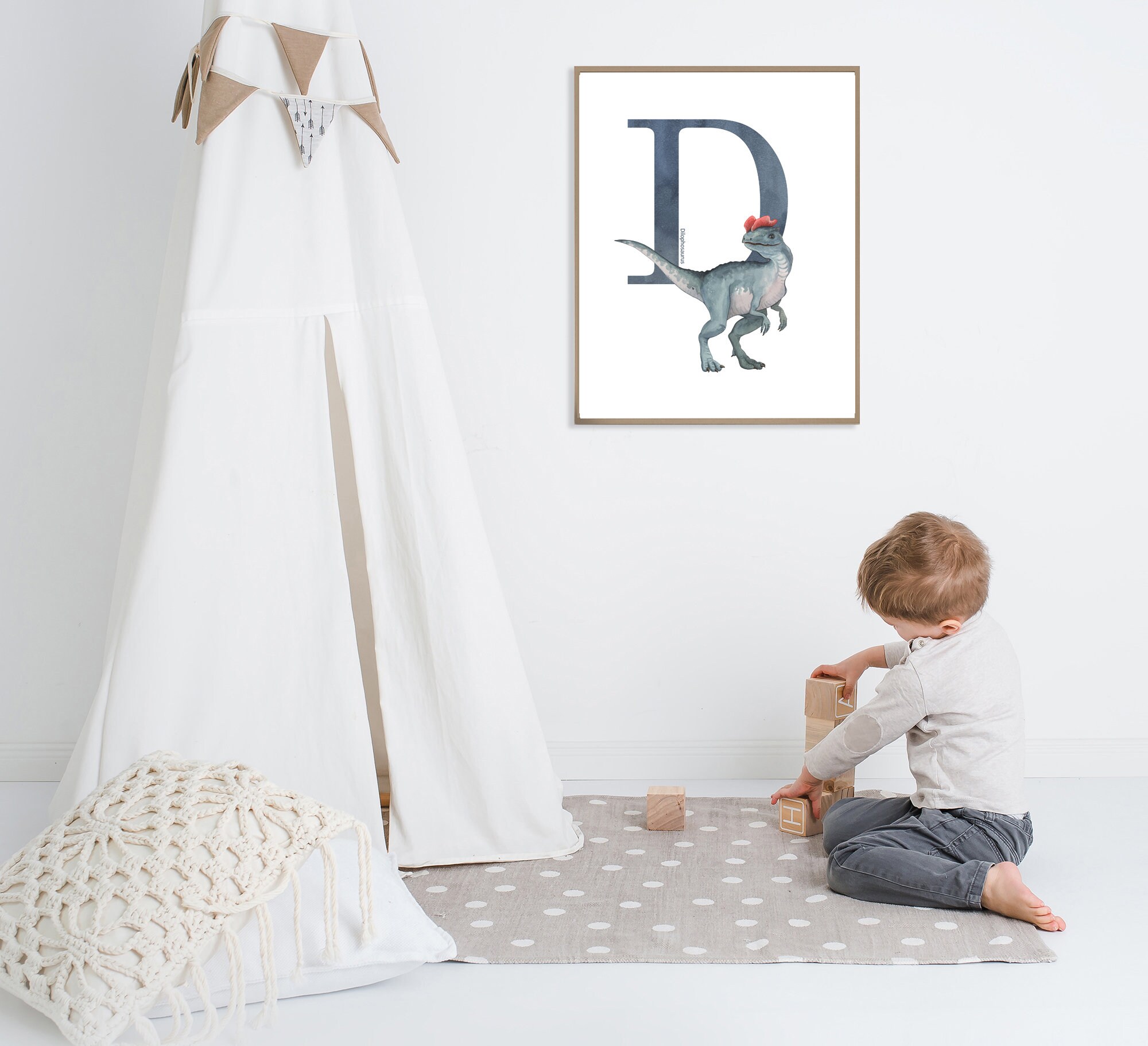 Letter D Dilophosaurus Dinosaur Watercolor Prints Nursery - Etsy