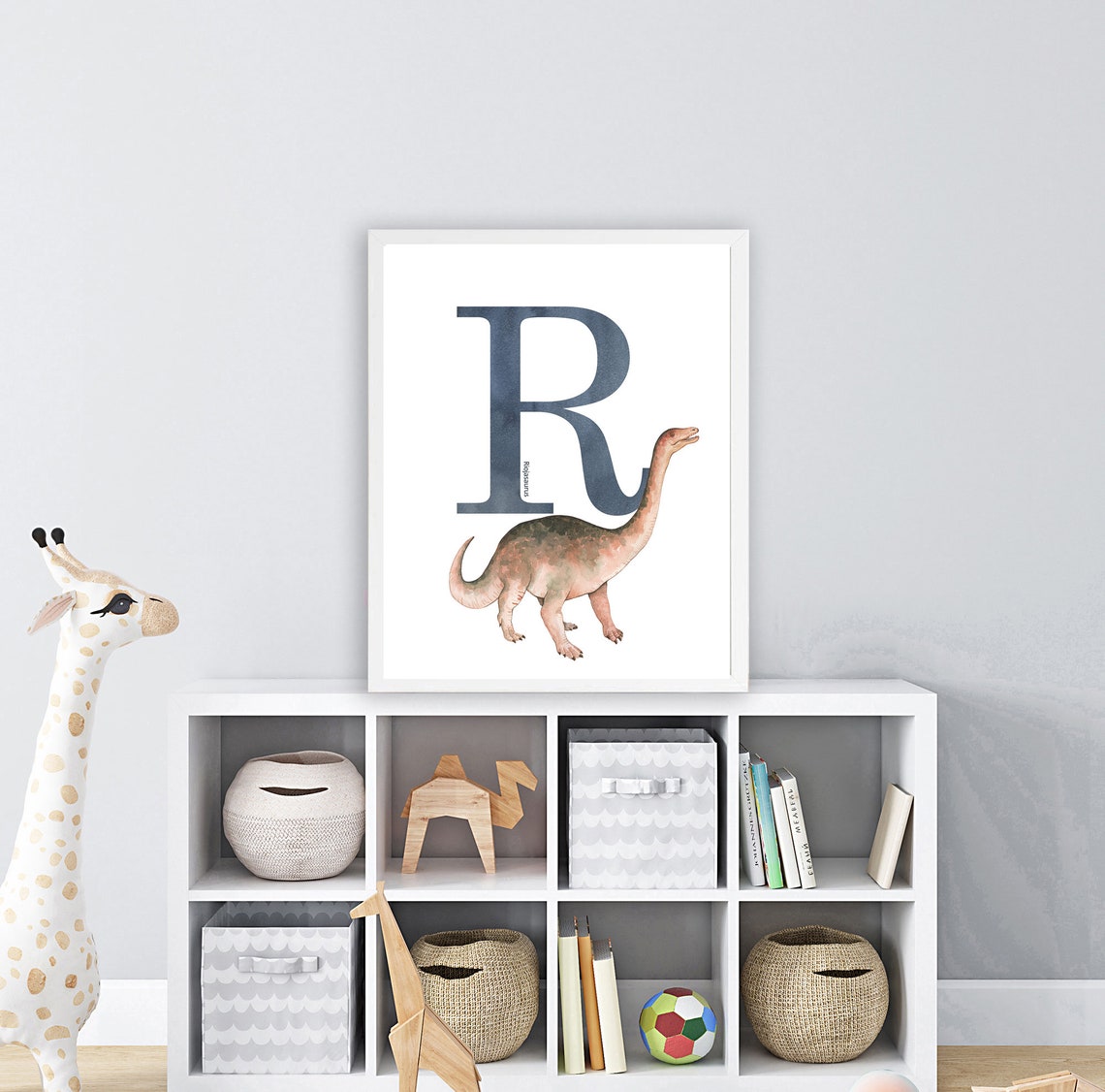 Letter R Riojasaurus Dinosaur Watercolor Prints Nursery Wall - Etsy