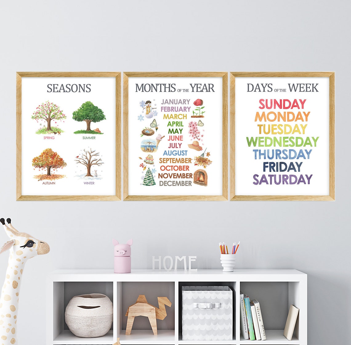 Set of 3 Season Months Days Educational Poster Printable | Etsy