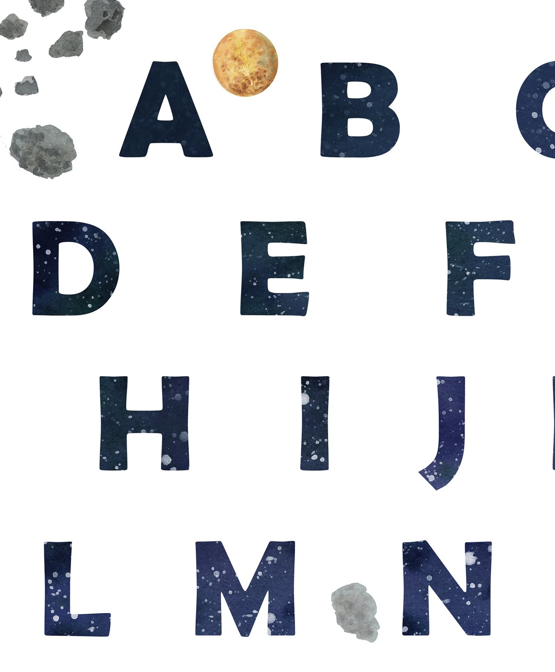 Space ABC Alphabet Poster homeschool Print Watercolor | Etsy