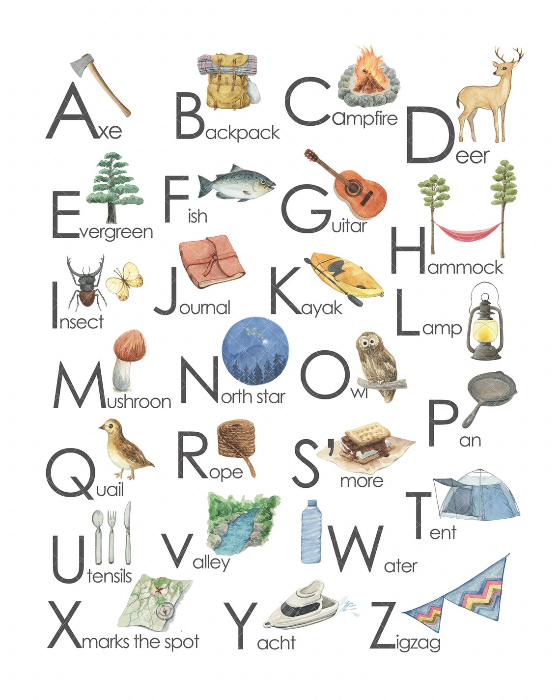 Camping Poster Set of 2 Alphabet Print Baby Shower | Etsy
